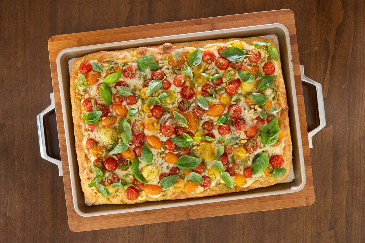 Easy Sheet Pan Pizza Margherita with Crispy Focaccia Crust - The Café ...