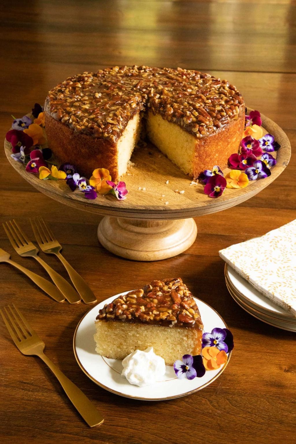 Ridiculously Easy Caramel Pecan Buttermilk Cake - The Café Sucre Farine